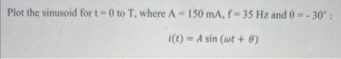 Solved Plot the sinusoid for t=0 to T, where A=150 mA,f=35 | Chegg.com