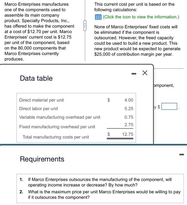 Solved Data table Requirements 1. If Marco Enterprises | Chegg.com