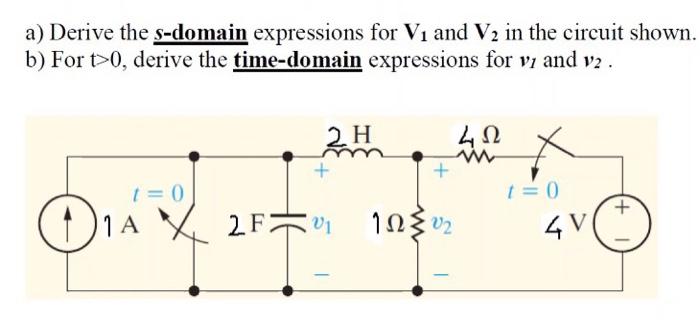 Solved a) Derive the s-domain expressions for V1 and V2 in | Chegg.com