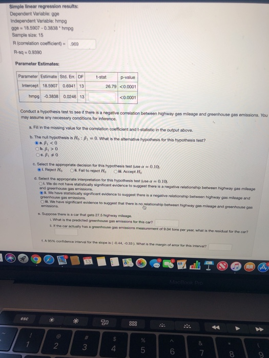Solved Simple linear regression results: Dependent Variable: | Chegg.com