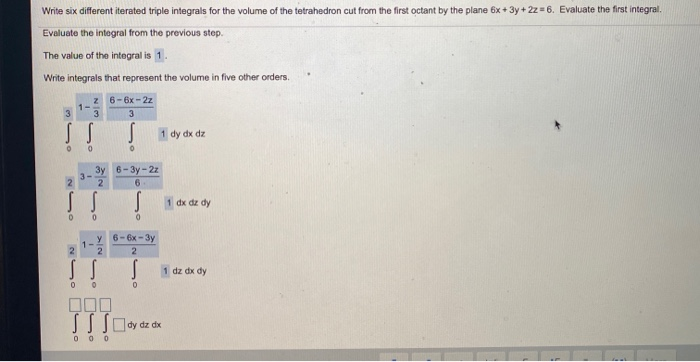 Solved Write six different iterated triple integrals for the | Chegg.com