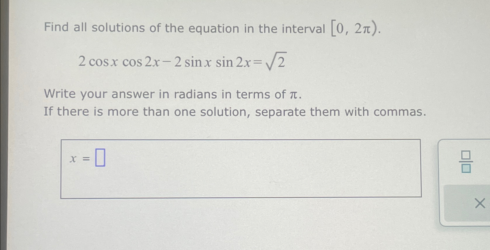 Solved Find all solutions of the equation in the interval | Chegg.com