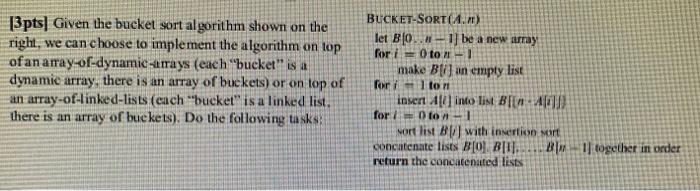 13pts] Given the bucket sort algorithm shown on the | Chegg.com