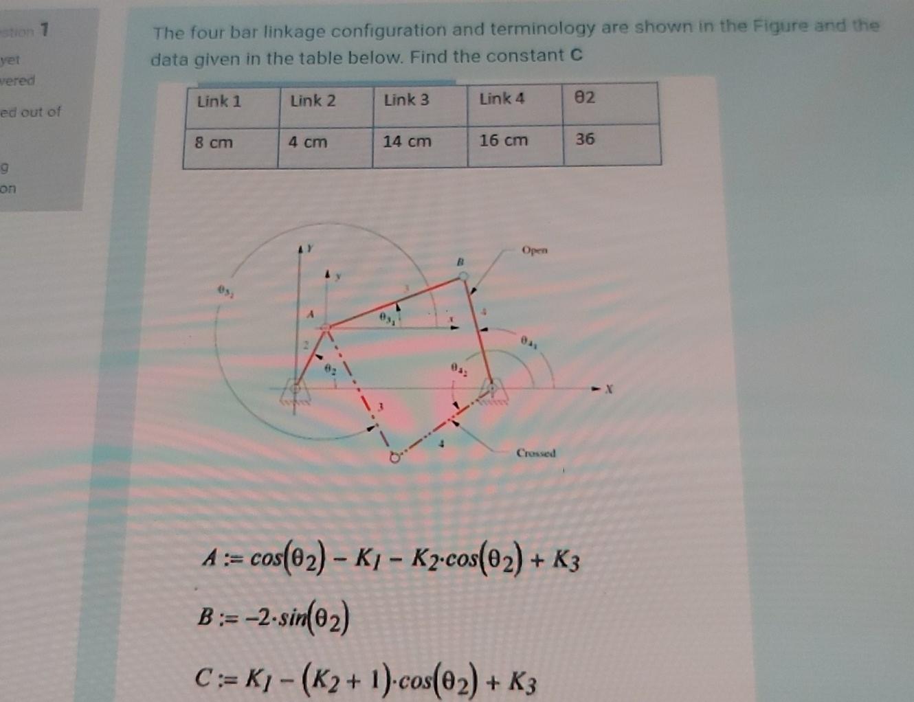 Solved The four bar linkage configuration and terminology | Chegg.com