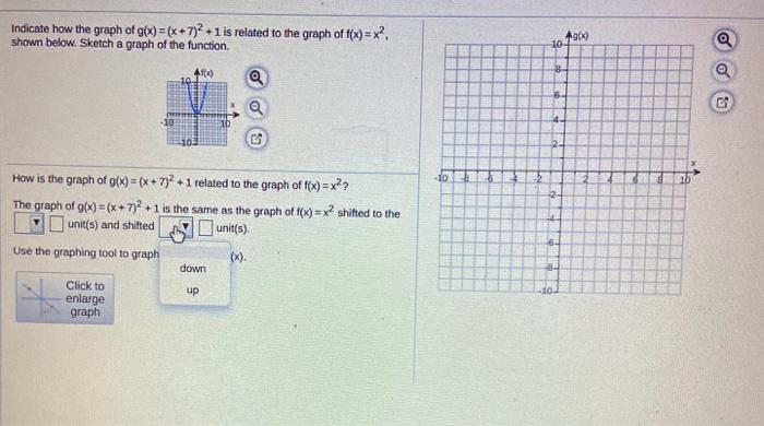 Solved Indicate how the graph of g(x) = (x + 7)2 + 1 is | Chegg.com