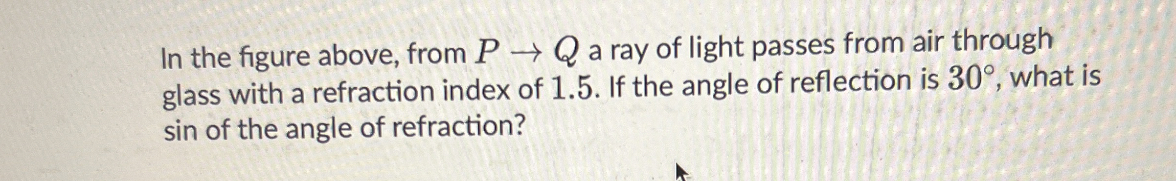 Solved In the figure above, from P→Q ﻿a ray of light passes | Chegg.com