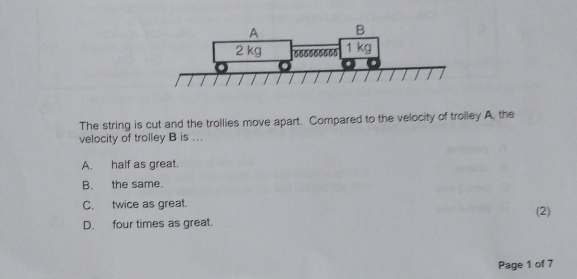 Solved The string is cut and the trollies move apart. | Chegg.com