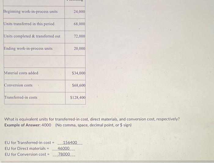 Solved what is the equivalent unit for Transfered in | Chegg.com