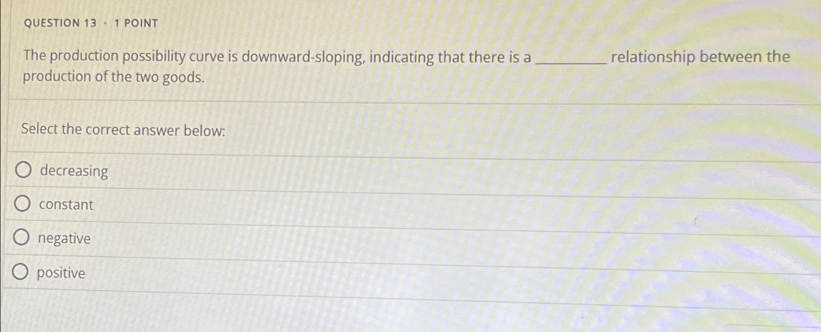 Solved QUESTION 13 - 1 ﻿POINTThe production possibility | Chegg.com