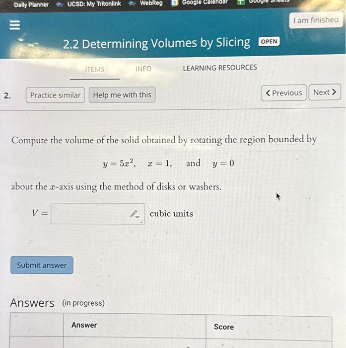 Solved Compute the volume of the solid obtained by rotating | Chegg.com