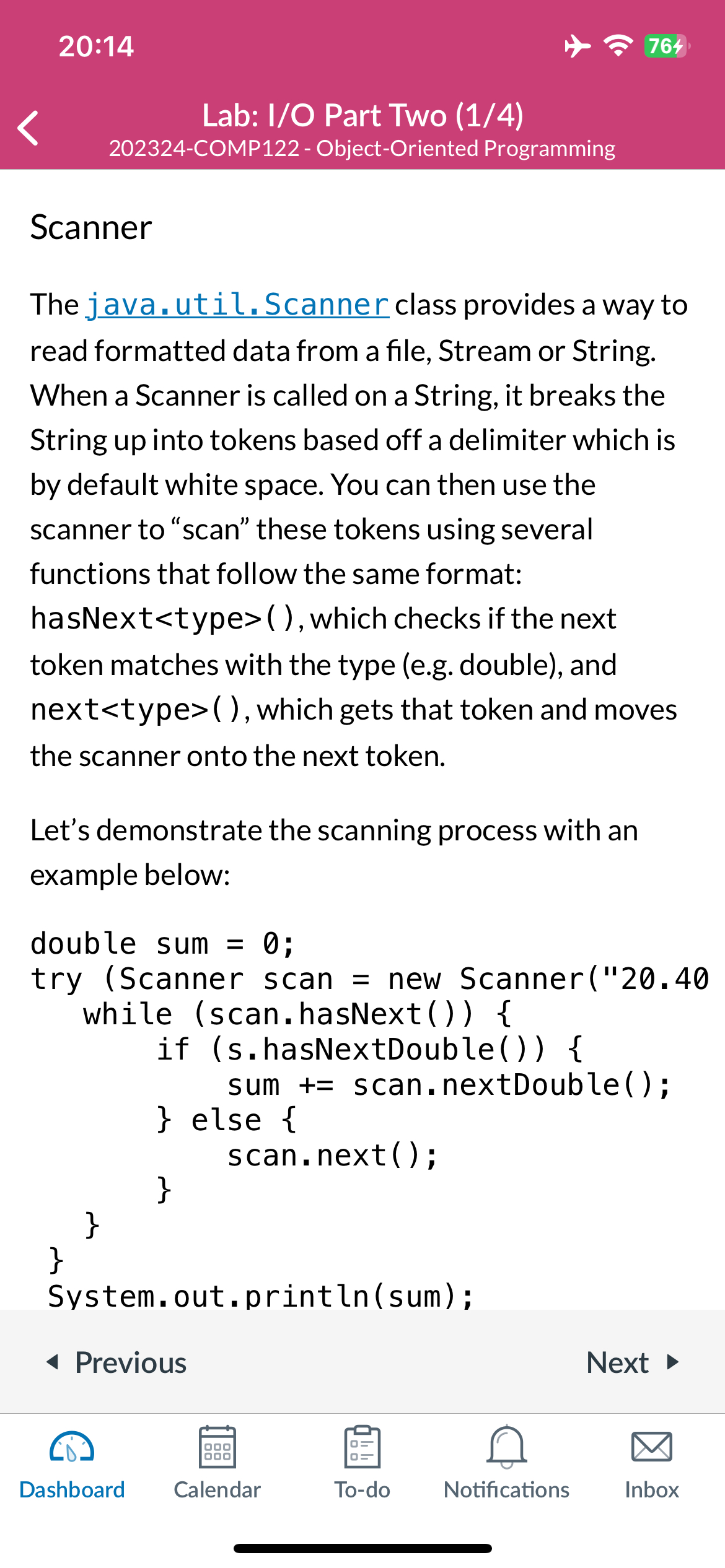 Solved 20:14764Lab: I/O Part Two (1/4)202324-COMP122 - | Chegg.com
