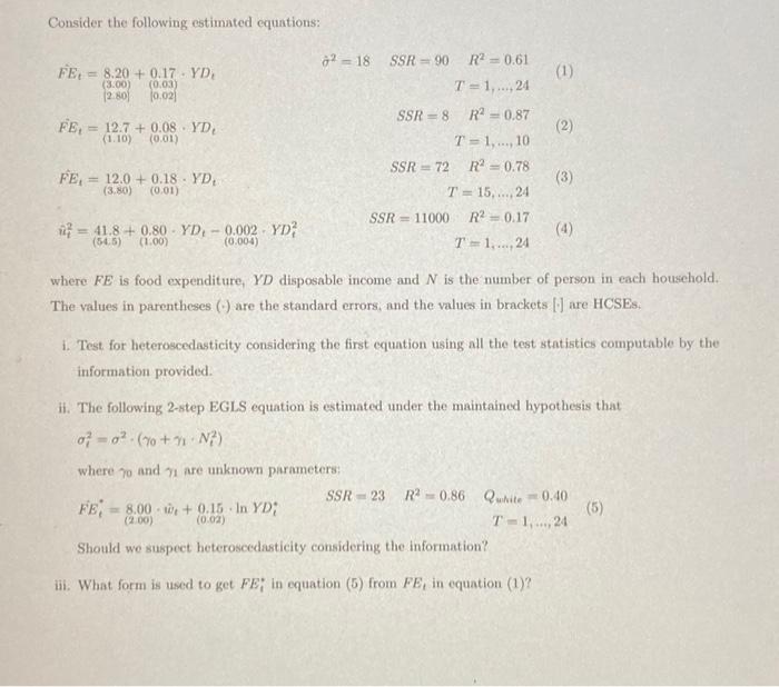 Solved Consider the following estimated equations: FE FE = | Chegg.com