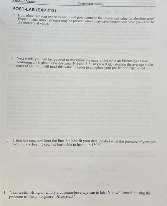 Solved Student Name: Instructor Name: DATA (EXP \#12): | Chegg.com