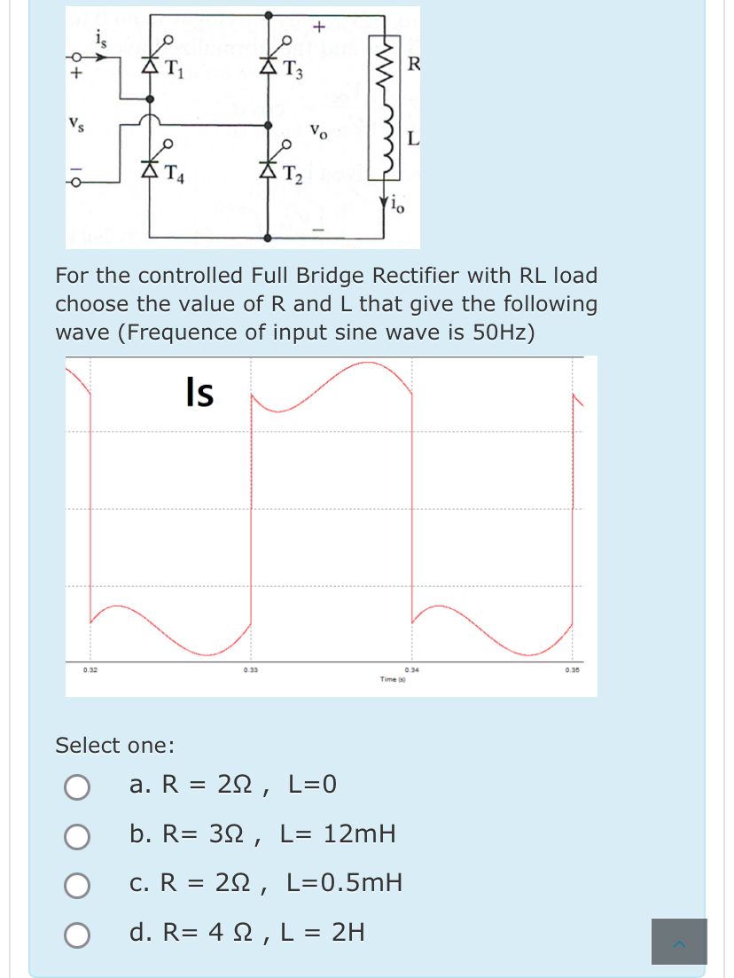 Solved For the controlled Full Bridge Rectifier with RL load | Chegg.com
