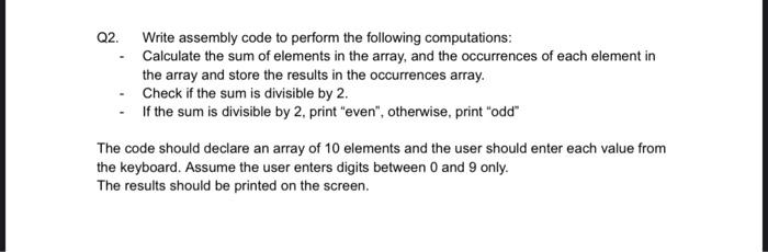 Solved Write assembly code to perform the following | Chegg.com