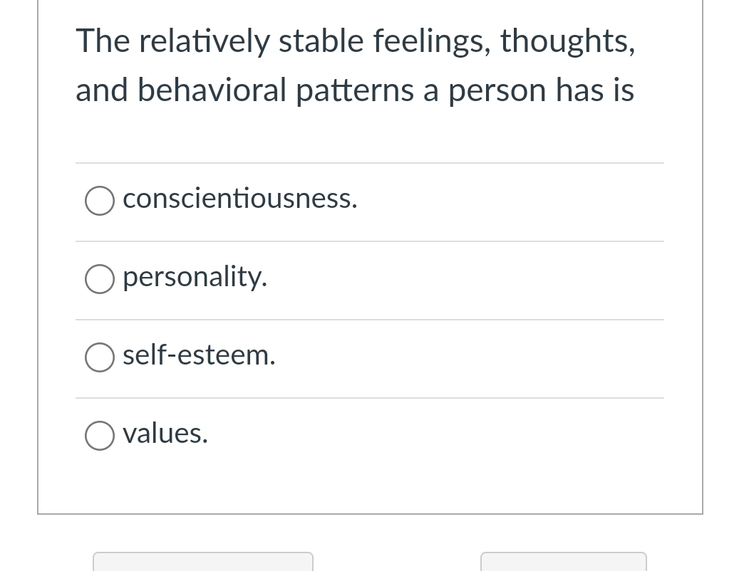Solved The relatively stable feelings, thoughts, and | Chegg.com
