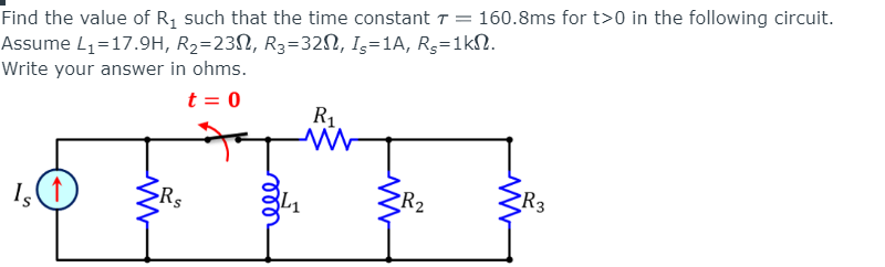 Solved Find the value of R1 ﻿such that the time constant | Chegg.com