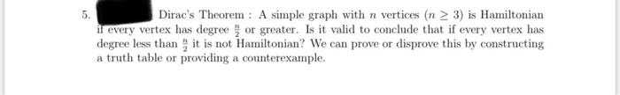 Solved Dirac's Theorem : A simple graph with n vertices | Chegg.com
