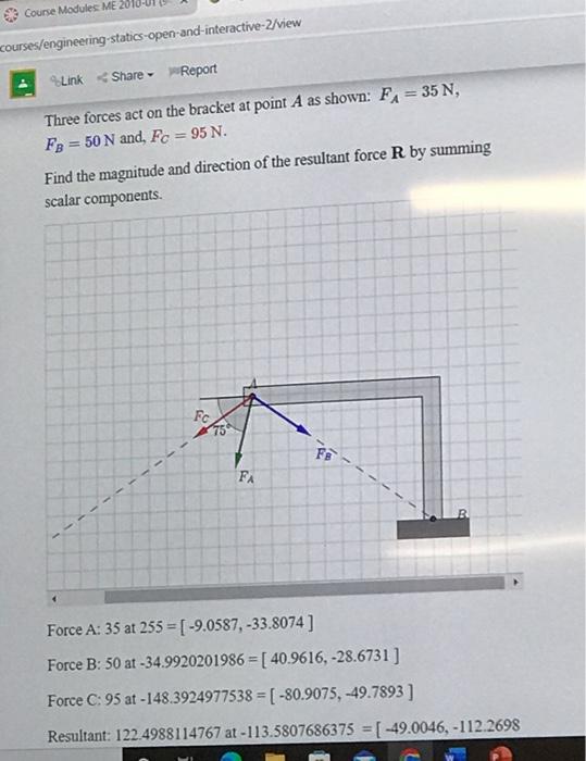 Solved Three forces act on the bracket at point A as shown: | Chegg.com