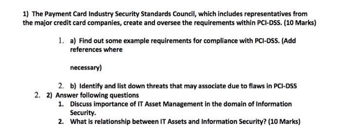 Solved 1) The Payment Card Industry Security Standards | Chegg.com