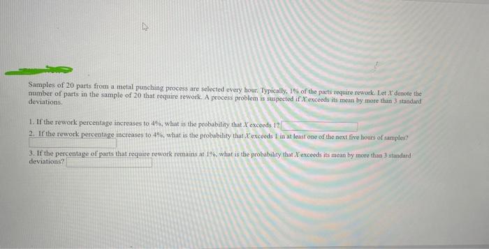 Solved Samples of 20 parts from a metal punching process are | Chegg.com