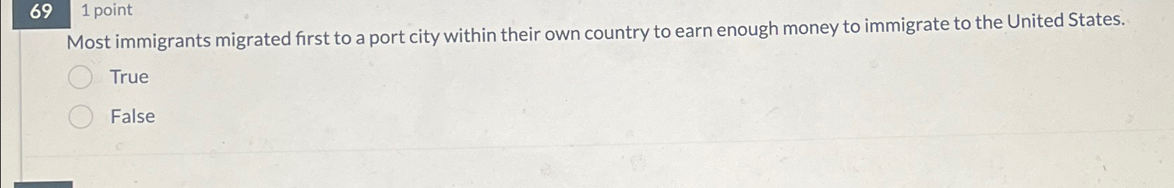 Solved 69,1 ﻿pointMost immigrants migrated first to a port | Chegg.com