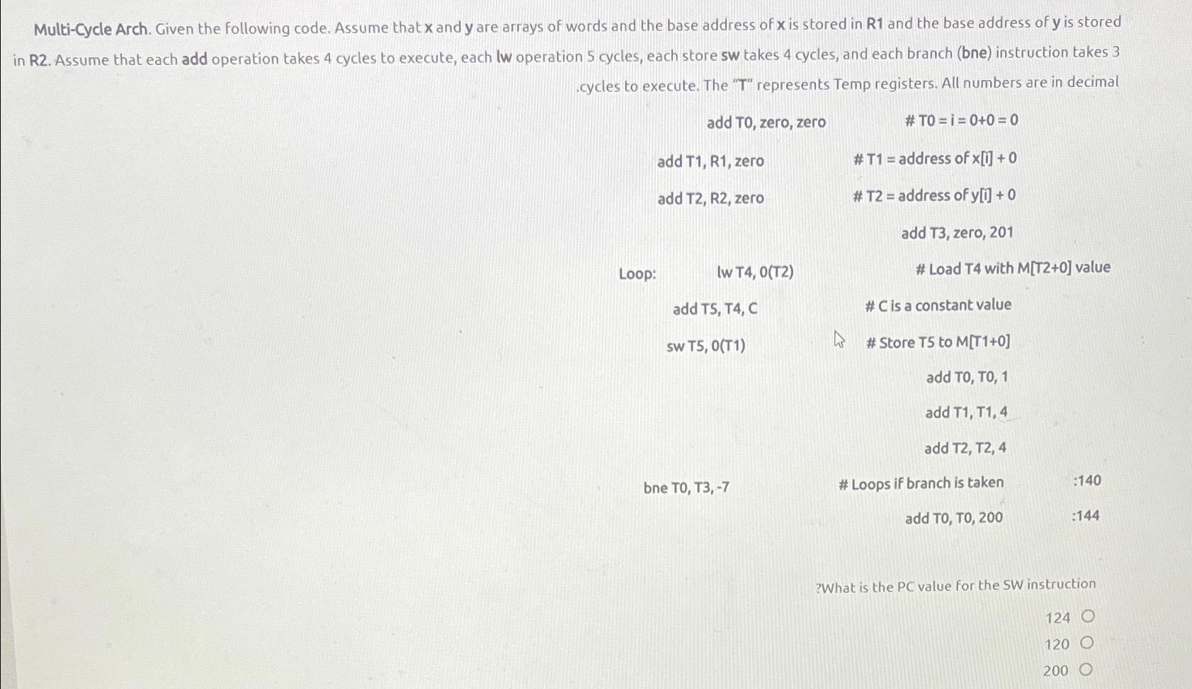 Solved Multi-Cycle Arch. Given the following code. Assume | Chegg.com