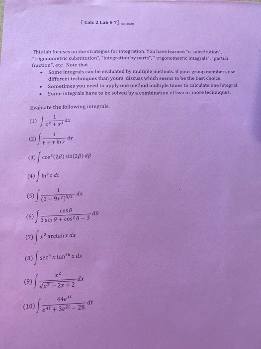 Solved Calc 2 Lab #7) 2020 This lab focuses on the | Chegg.com