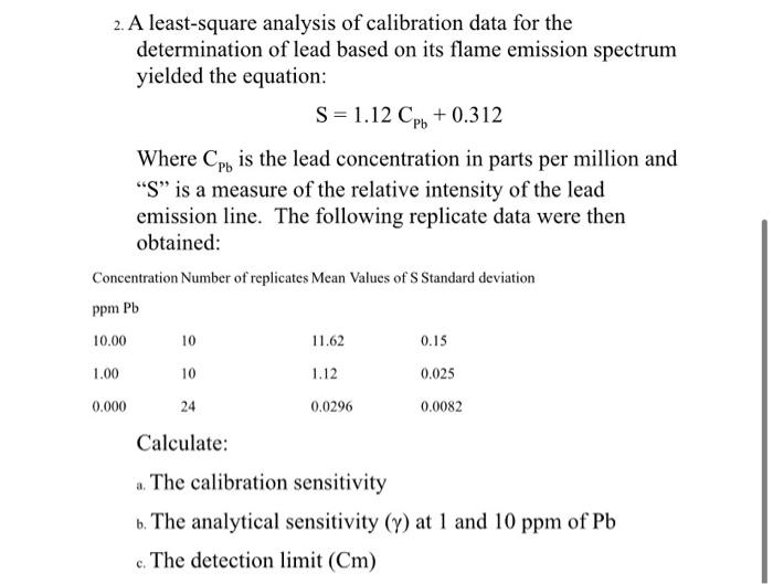 Solved 2. A least-square analysis of calibration data for | Chegg.com