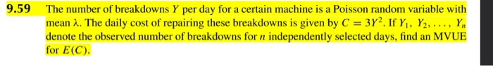 Solved PE(ΣΥ? IY) 9.59 The number of breakdowns Y per day | Chegg.com