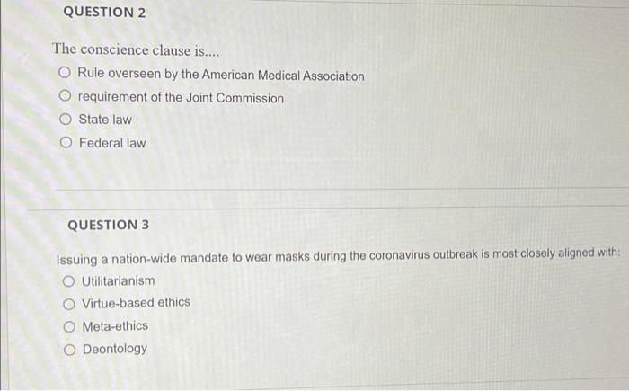 Solved QUESTION 2 The conscience clause is.... Rule overseen | Chegg.com