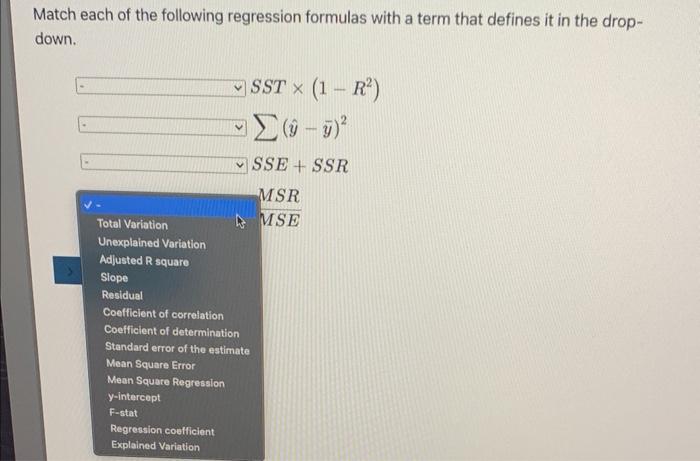Solved Match each of the following regression formulas with | Chegg.com