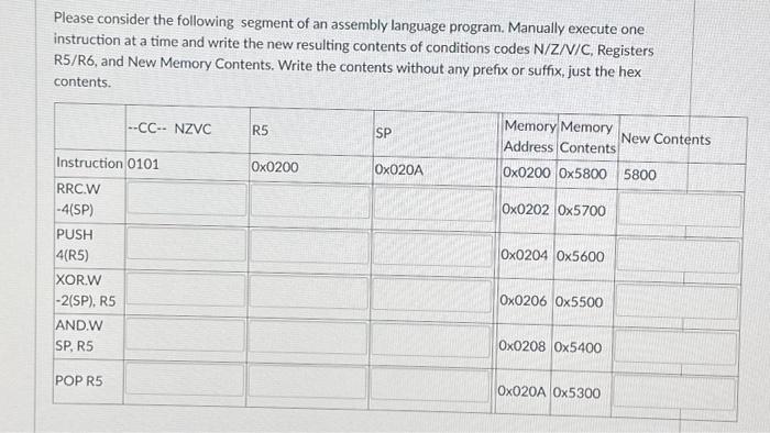 Solved Please consider the following segment of an assembly | Chegg.com