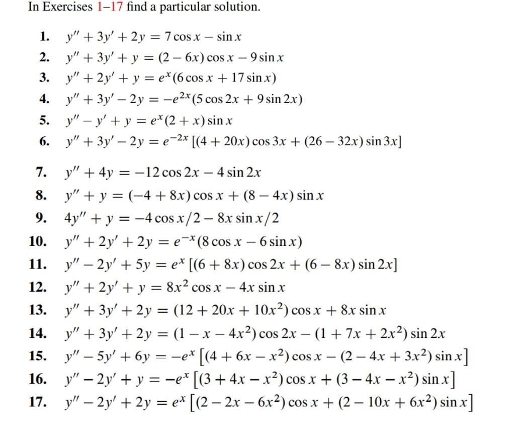 Solved In Exercises 1-17 find a particular solution. 1. | Chegg.com