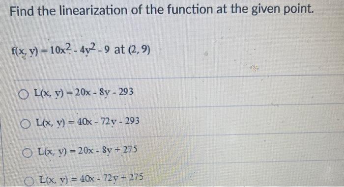 Solved Find the linearization of the function at the given | Chegg.com