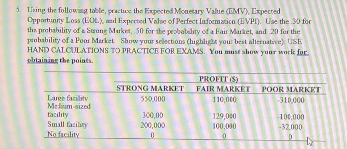 Solved 5. Using the following table, practice the Expected | Chegg.com