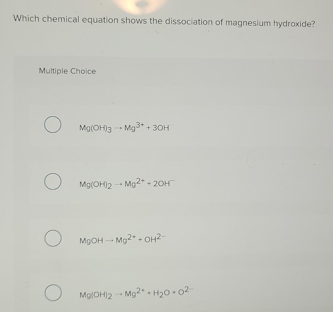 Solved Which chemical equation shows the dissociation of | Chegg.com