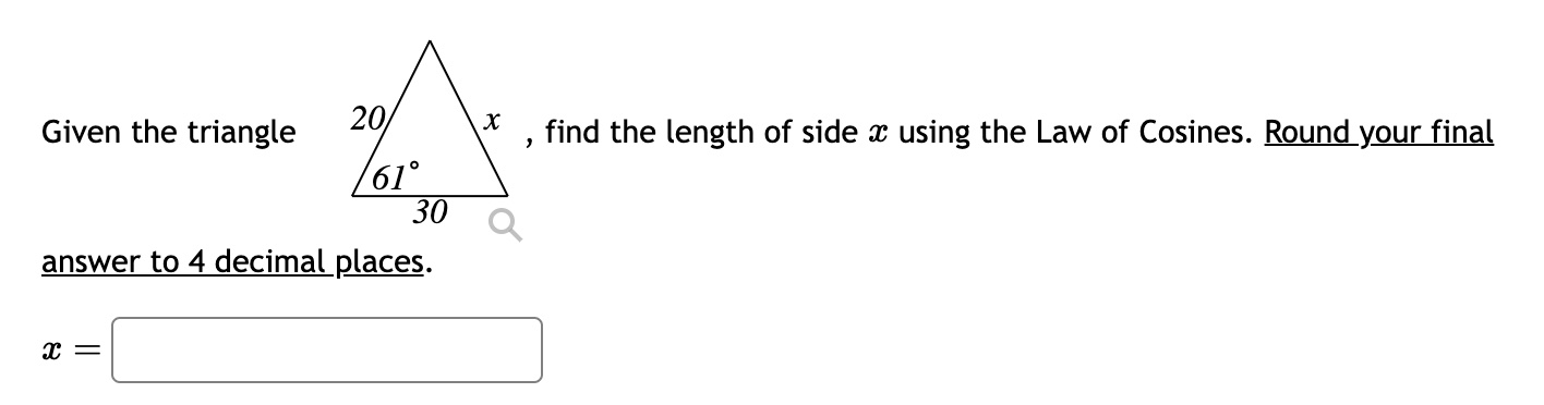 Given the triangle, find the length of side x using | Chegg.com
