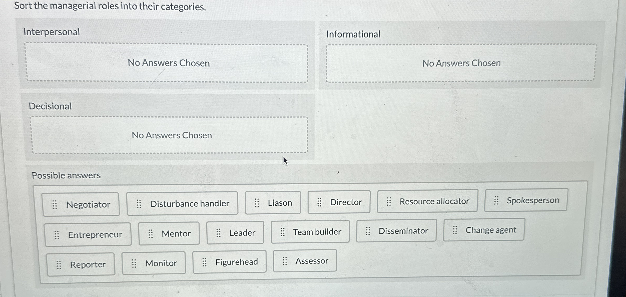 Solved Sort the managerial roles into their | Chegg.com