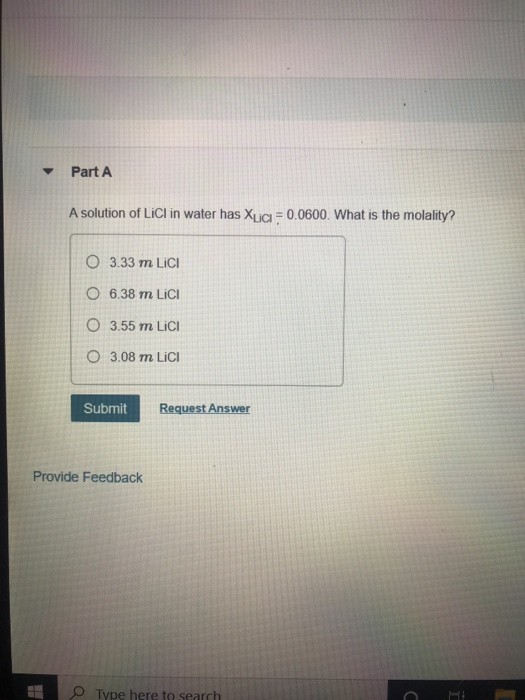 Solved Part A A solution of Lici in water has Xlica = | Chegg.com