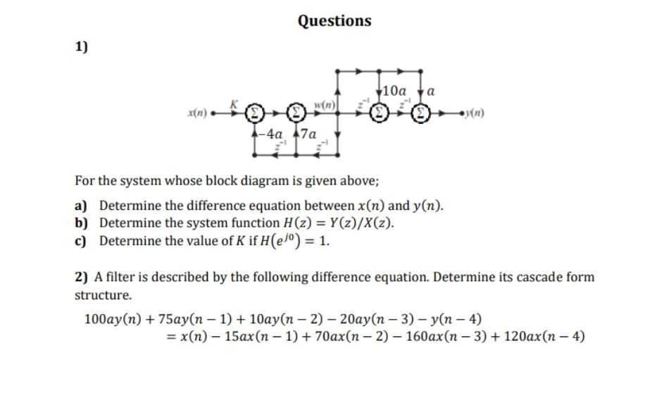 Solved Questions 1) For the system whose block diagram is | Chegg.com