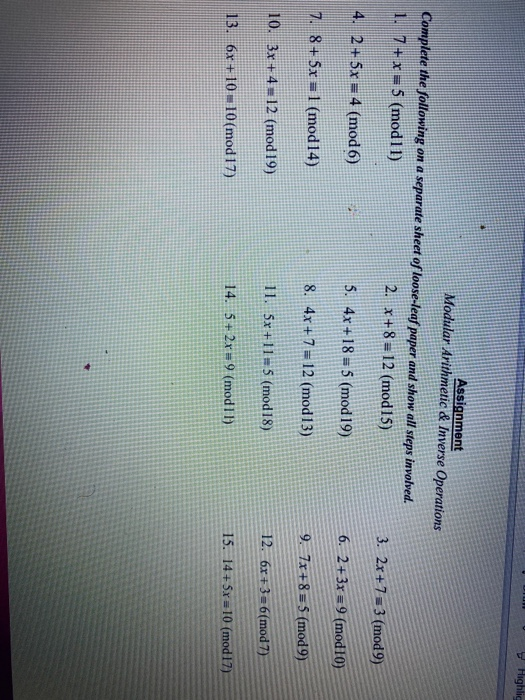 Highlic Assignment Modular Arithmetic & Inverse | Chegg.com