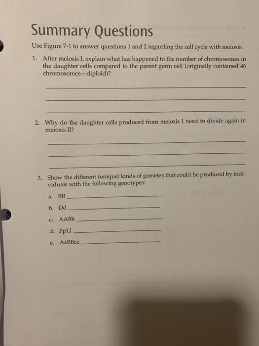 Secrion Meiosis and Human Genetics Table 7-1. Circle | Chegg.com