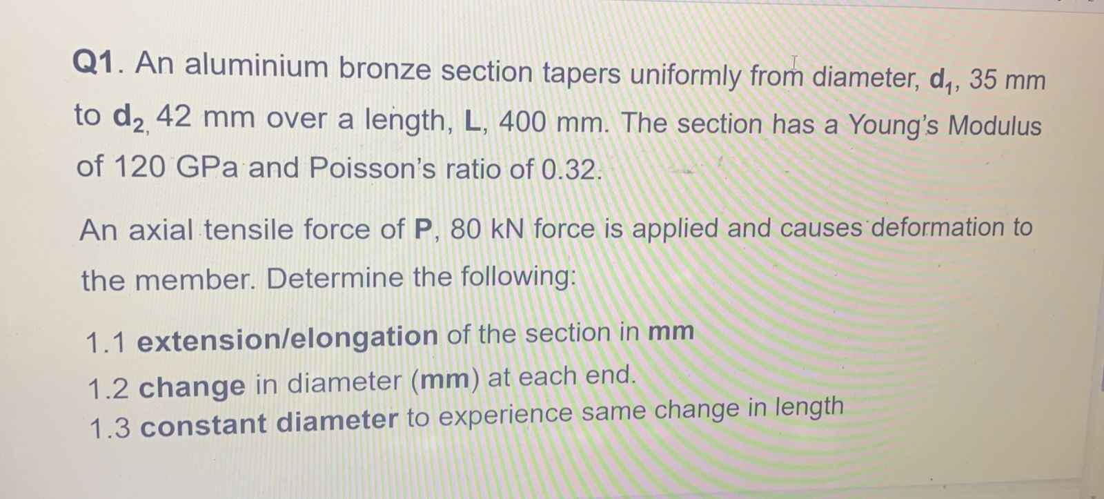 Solved Q1 ﻿an Aluminium Bronze Section Tapers Uniformly