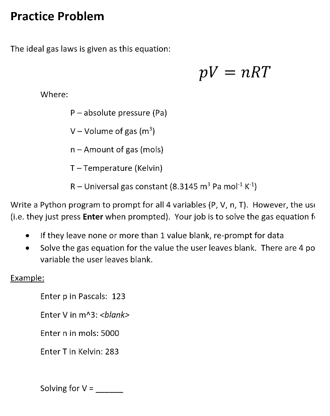 Solved Practice ProblemThe ideal gas laws is given as this | Chegg.com