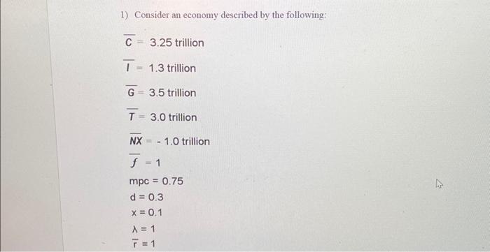 Solved 1 Consider An Economy Described By The Following 