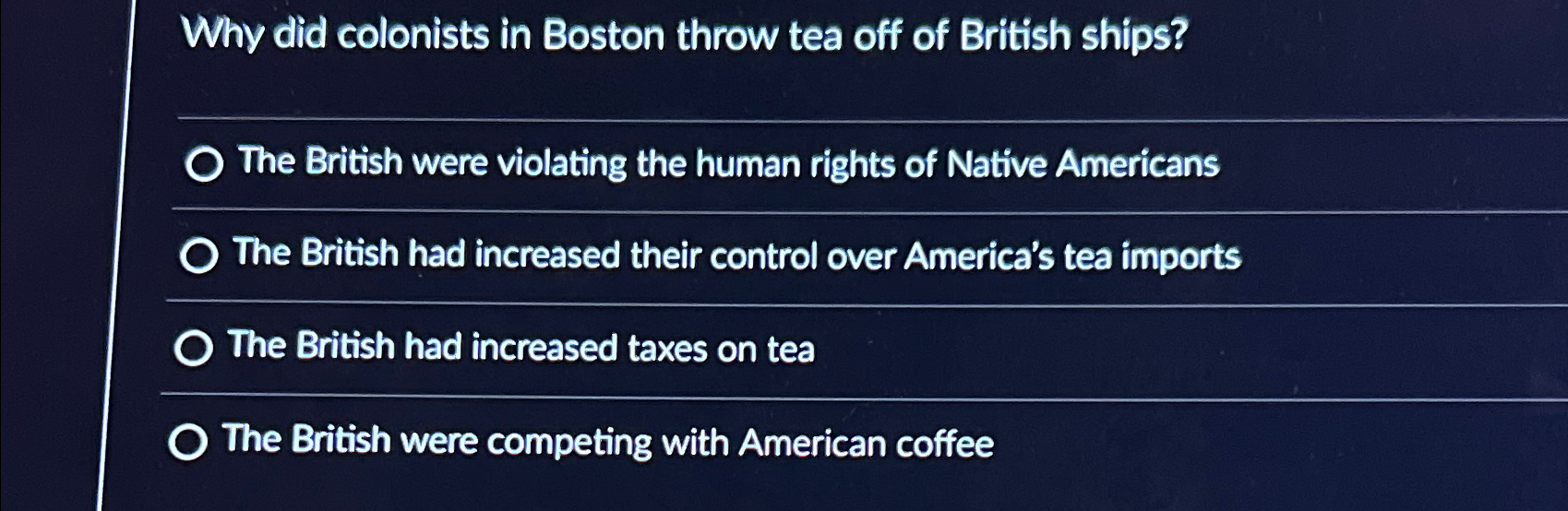 Solved Why did colonists in Boston throw tea off of British | Chegg.com