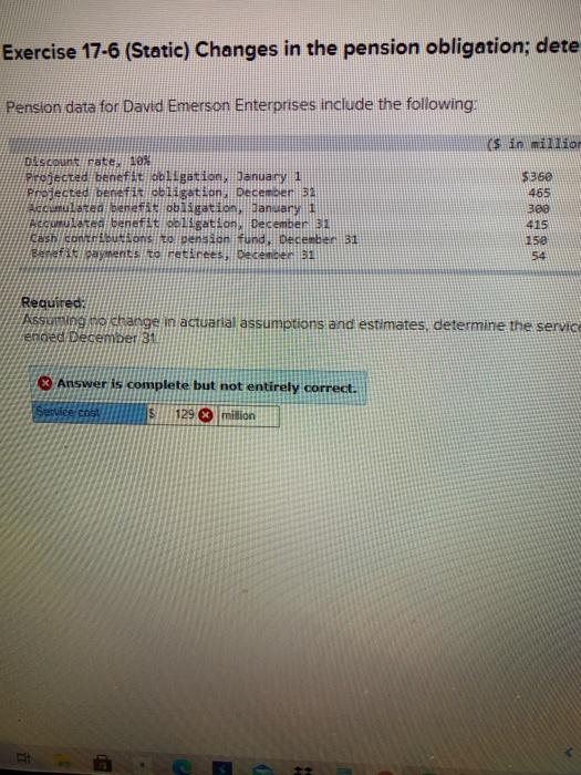 Solved Exercise 17-6 (Static) Changes in the pension | Chegg.com