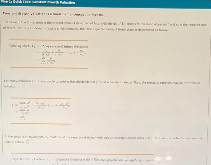Solved Constant Growth Valuation is a fundamental concept in | Chegg.com