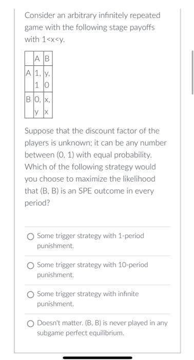 Solved Consider an arbitrary infinitely repeated game with | Chegg.com
